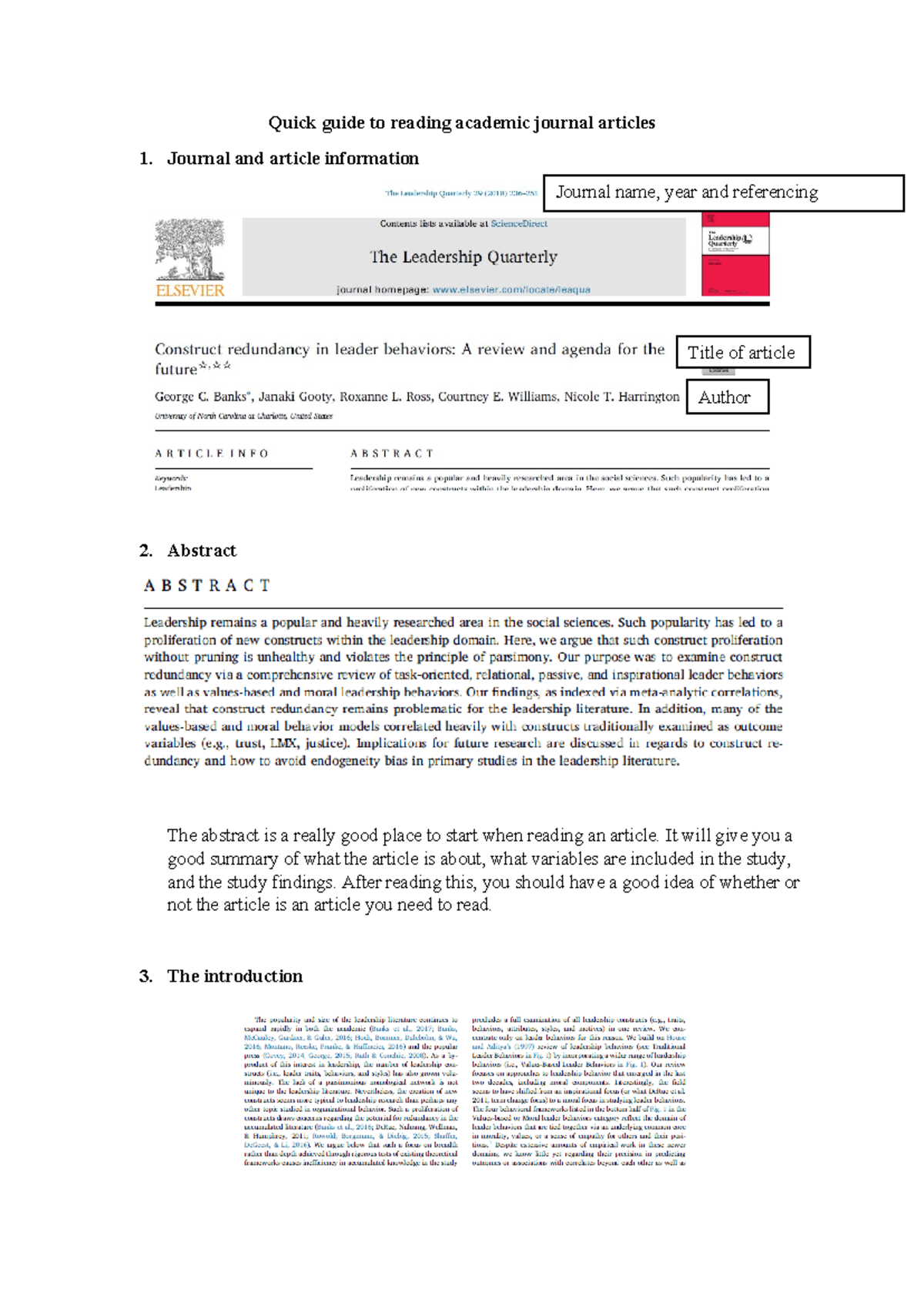 Quick guide to reading journal articles - Quick guide to reading ...