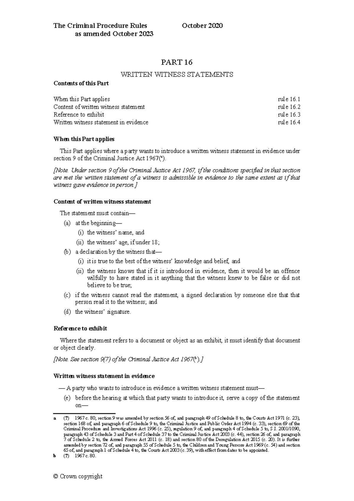 Criminal procedures - Content of written witness statement rule 16 ...