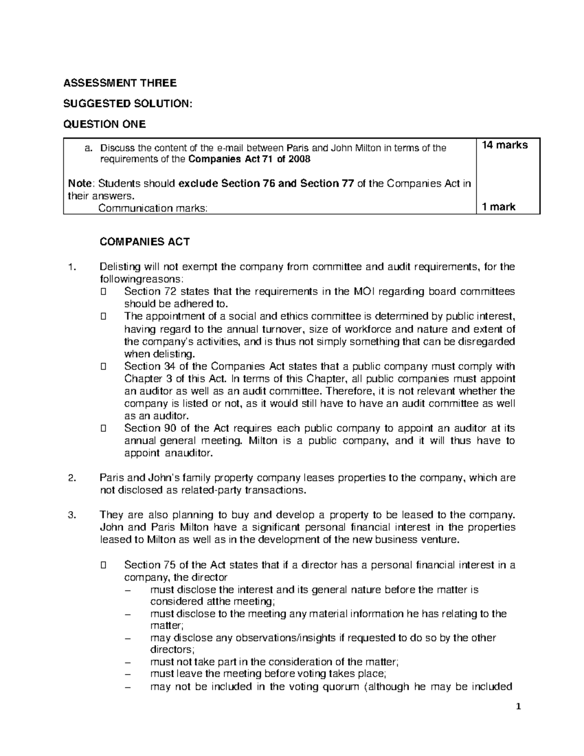2021 Auditing 3B Assessment 3 (Solution) - ASSESSMENT THREE SUGGESTED SOLUTION: QUESTION ONE a ...