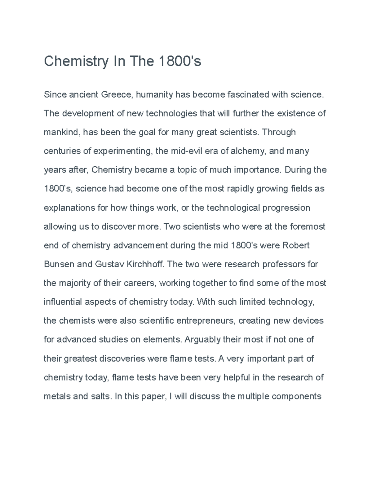 Chemistry In The 1800's - Chemistry In The 1800's Since ancient Greece ...
