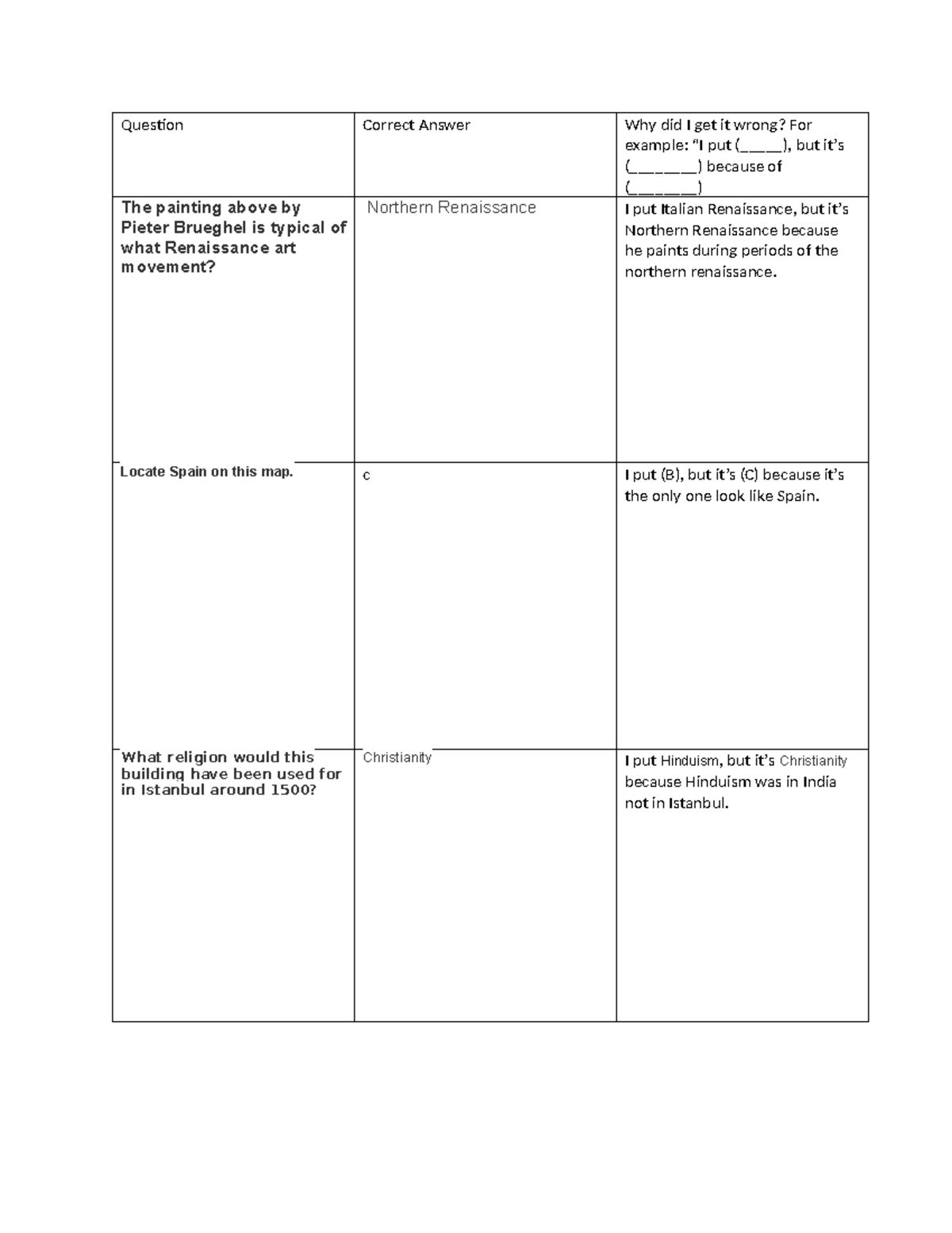 Test+Correction+Template - Question Correct Answer Why did I get it ...