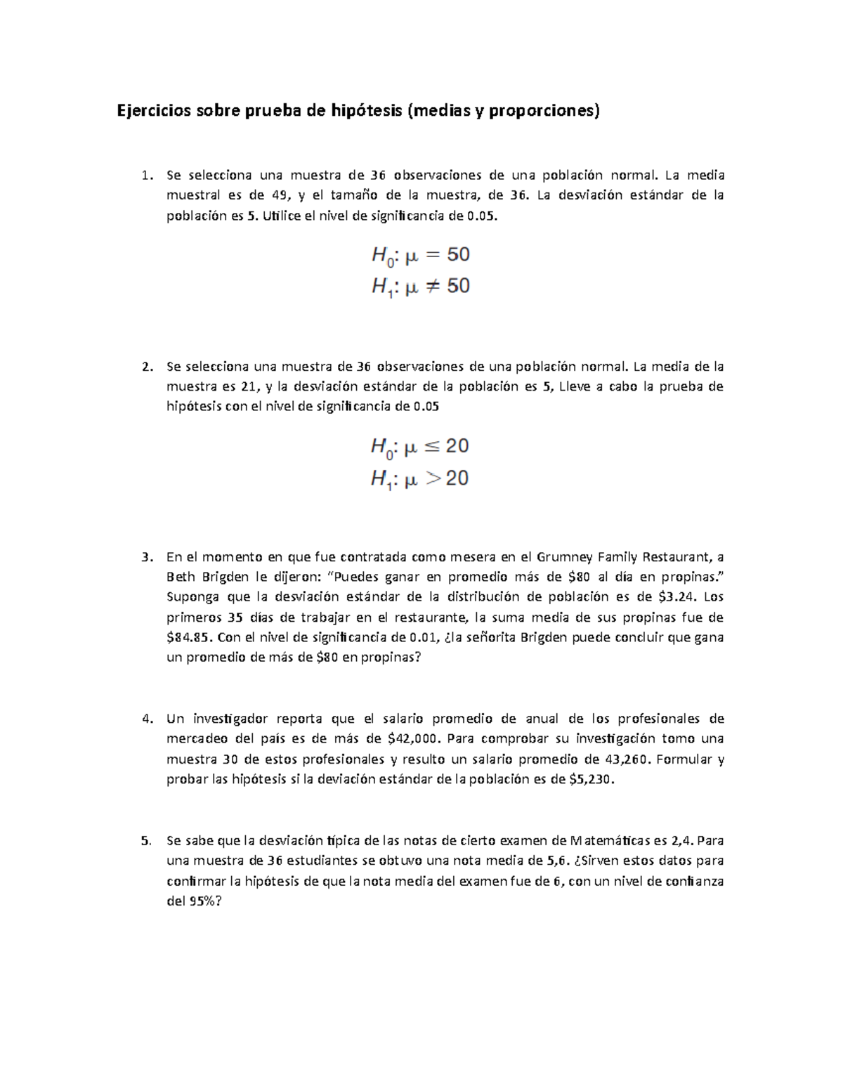 Mep - ejercicios de prueba de hipotesis - Ejercicios sobre prueba de ...