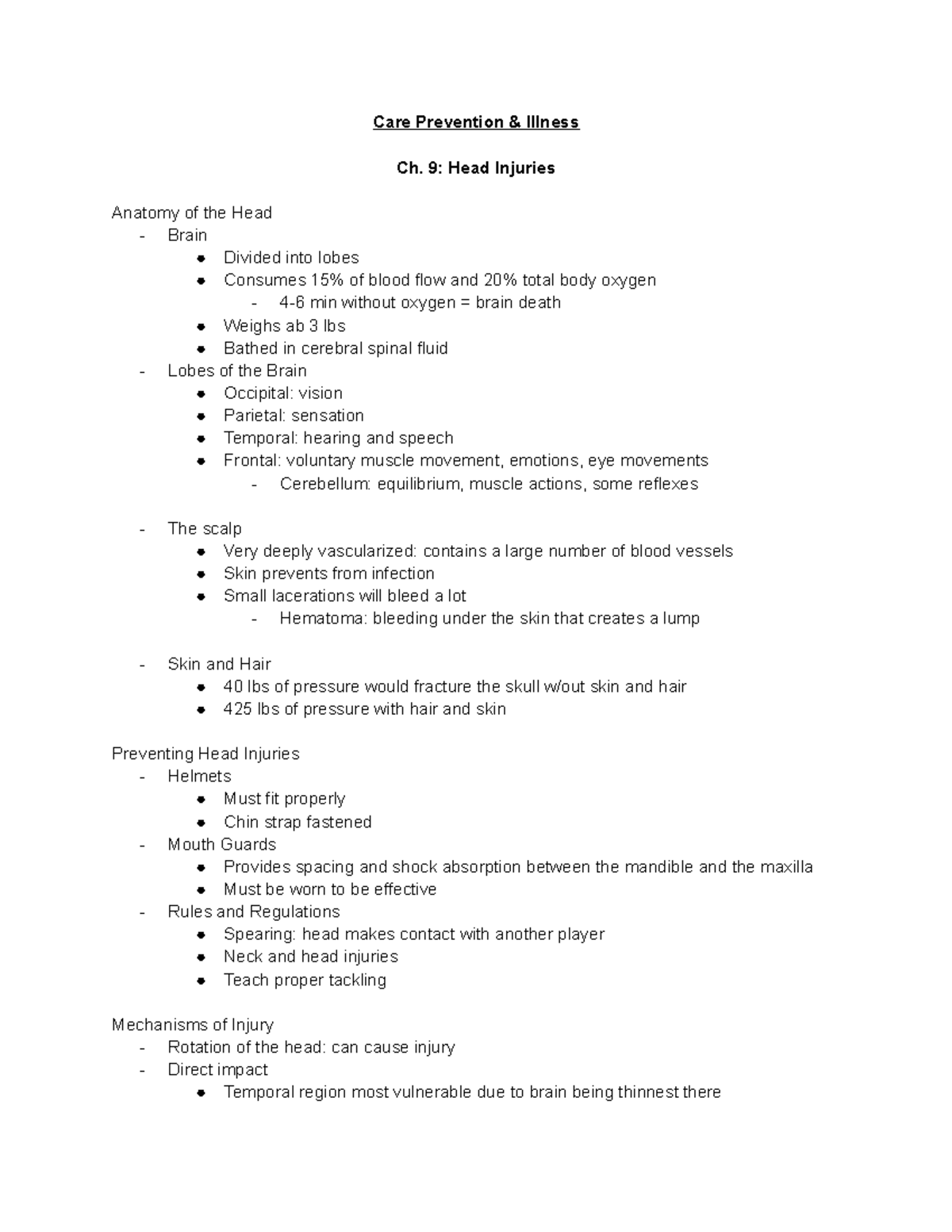 PEHS Unit 2 - Chapters 11-17 notes - Care Prevention & Illness Ch. 9 ...
