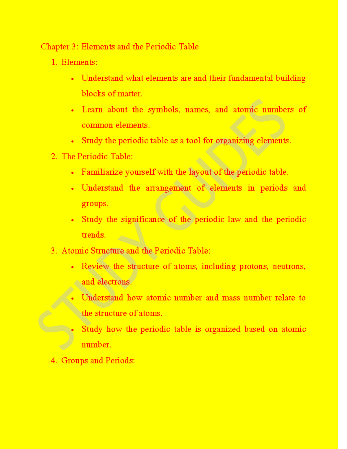 Study guides Chemistry Course- Elements and the Periodic Table ...