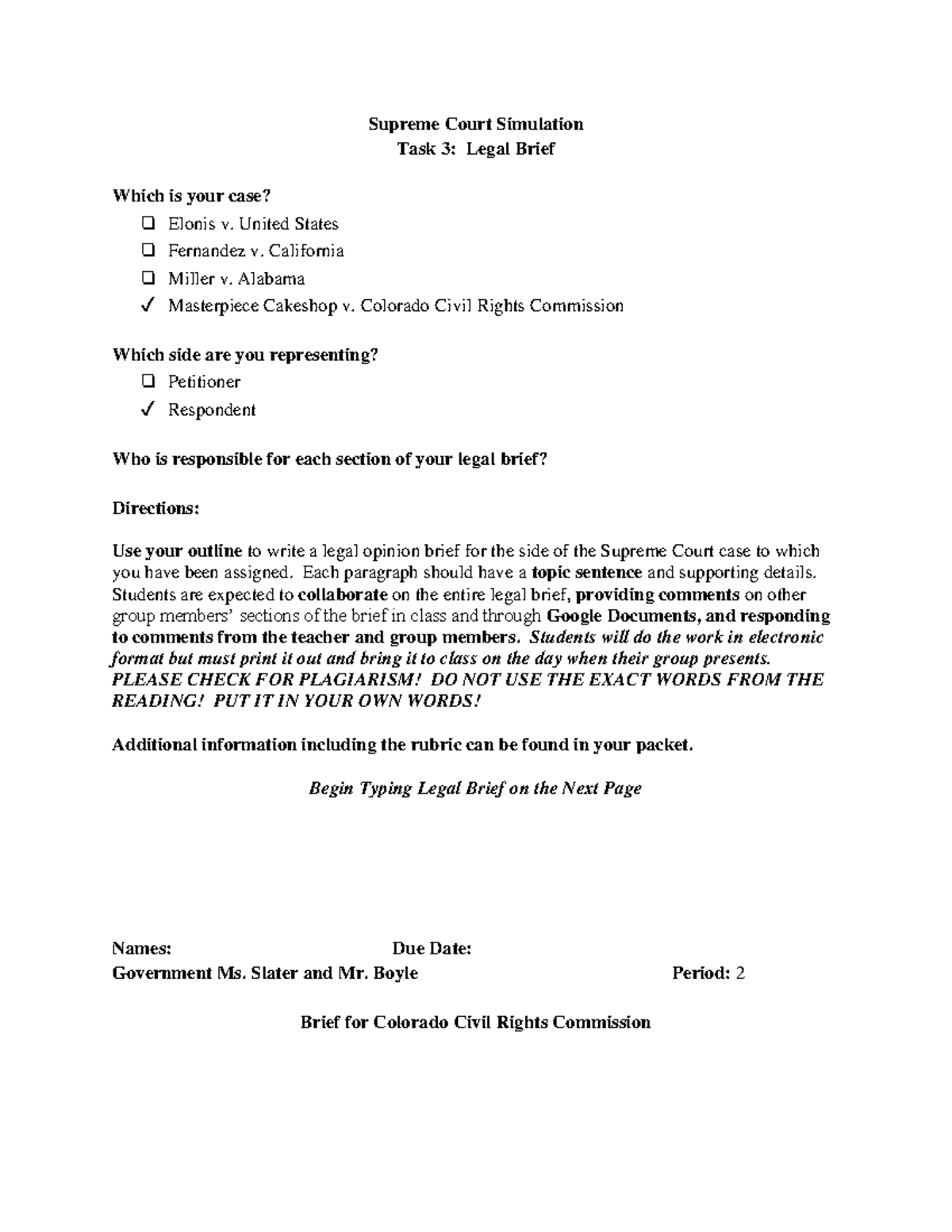 Legal Brief - Supreme Court Simulation Task 3: Legal Brief Which is ...