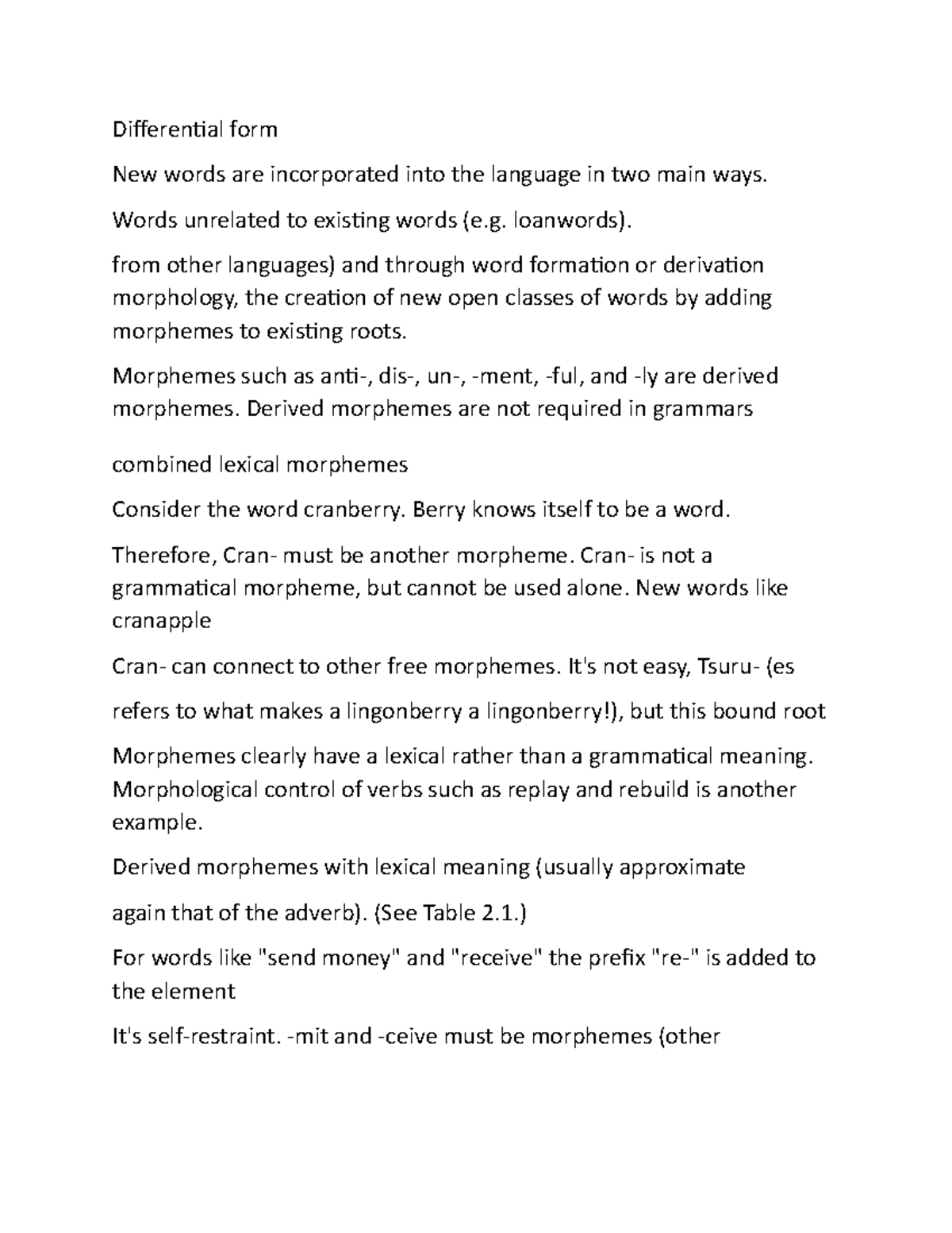 Morphology 1 - Differential form New words are incorporated into the ...