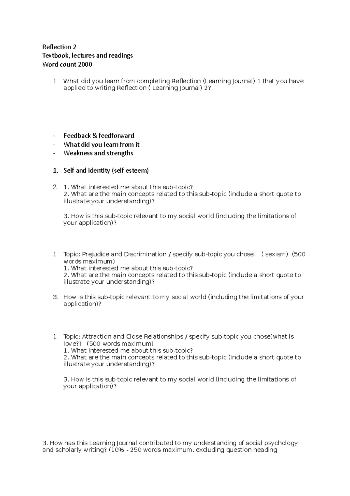 Reflection 2 plan - none - Reflection 2 Textbook, lectures and readings ...