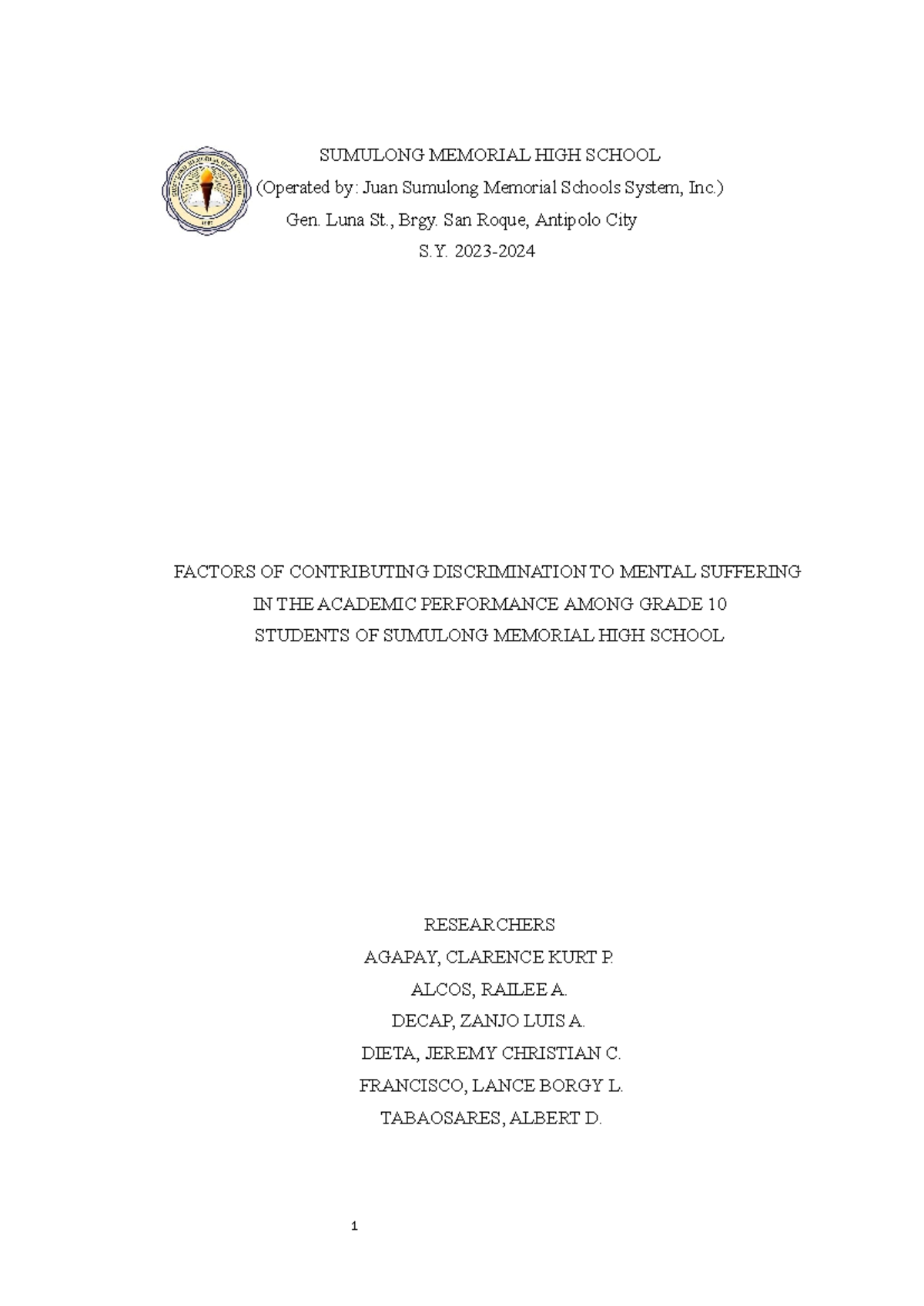 Researchnirailee - SUMULONG MEMORIAL HIGH SCHOOL (Operated by: Juan ...