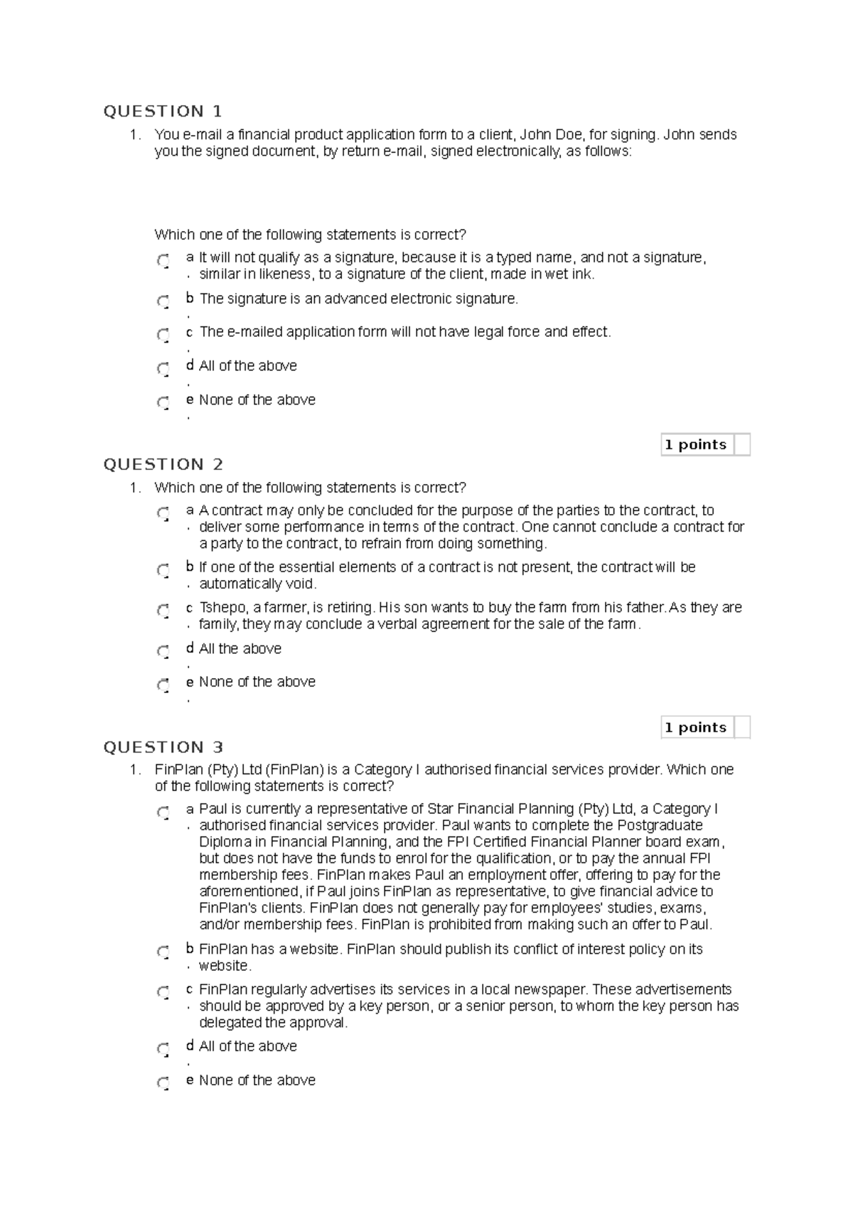 QUIZ 1 LFPE - Quiz 1 for Financial Planning Regulatory Environment ...