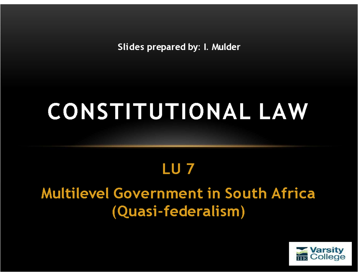 LU 7 - Multilevel goverment - LU 7 Multilevel Government in South ...