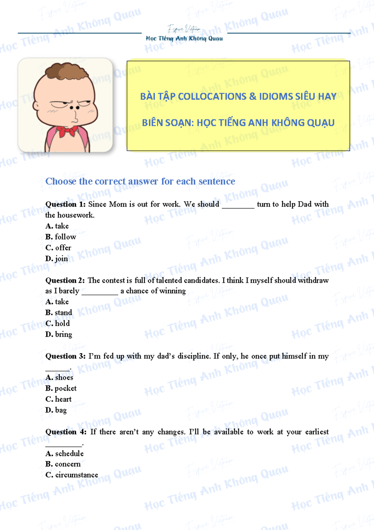 Cụm Từ Cố Định - Học Tiếng Anh Không Quạu - Choose the correct answer ...