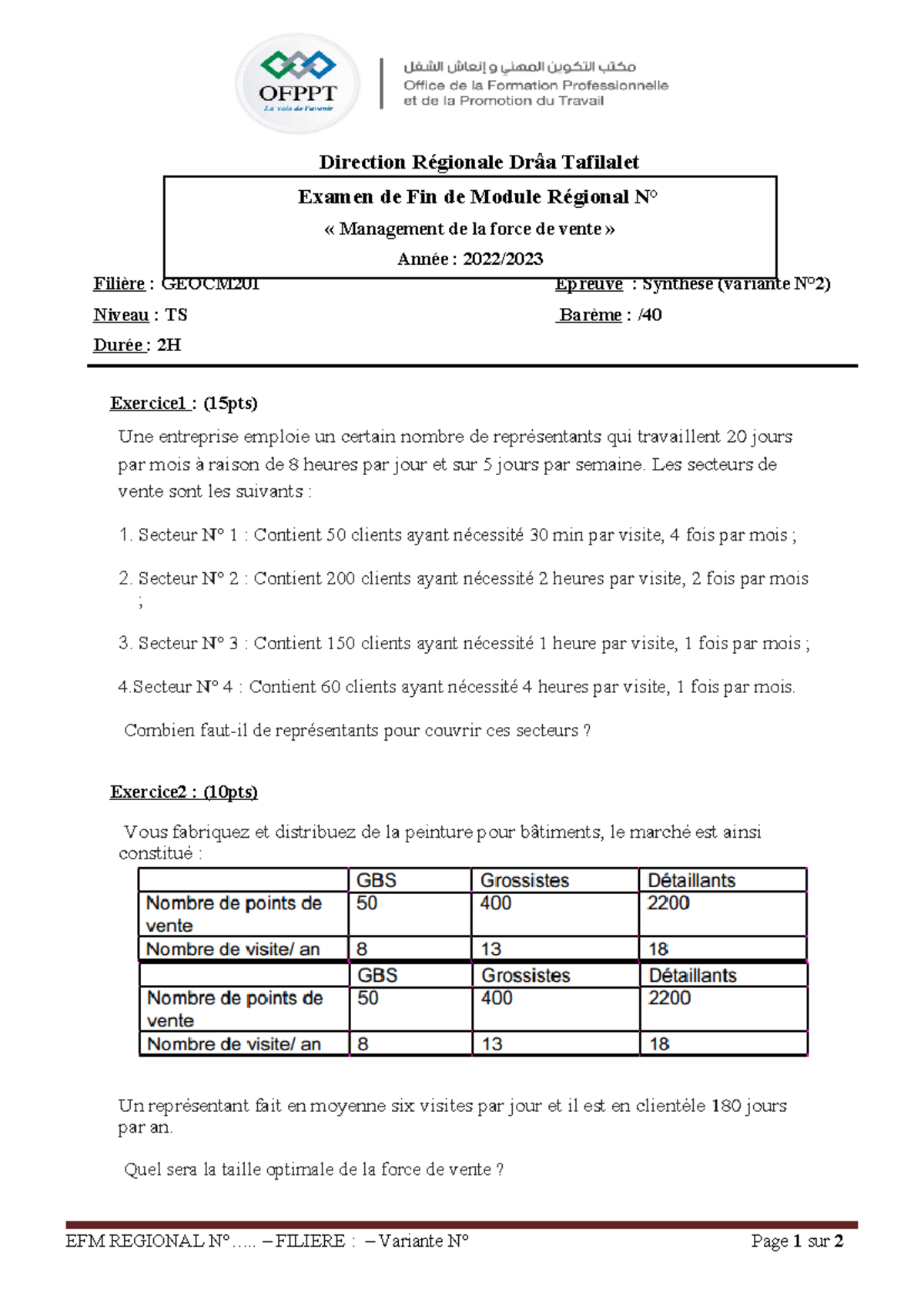 EFM Regional v2 MFDV - management de la force de vente - Direction Régionale Drâa Tafilalet ...