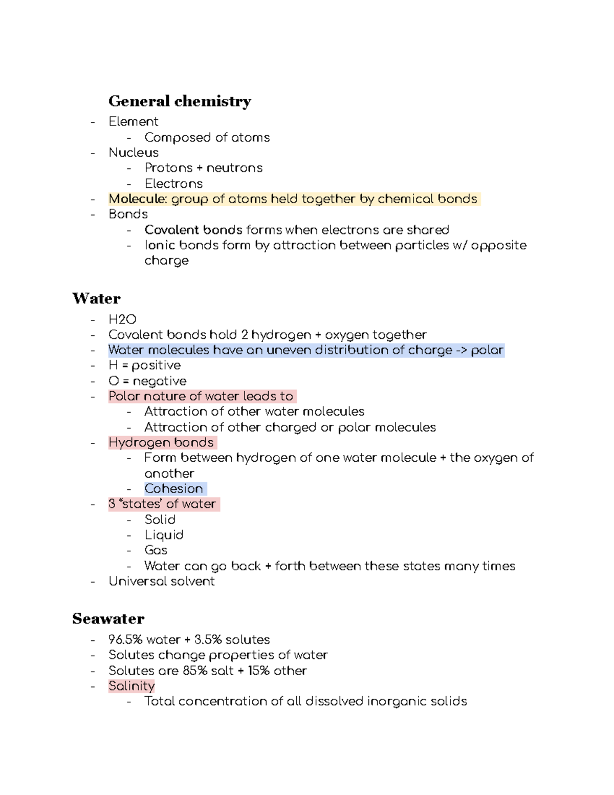 Seawater - General chemistry Element Composed of atoms Nucleus Protons ...