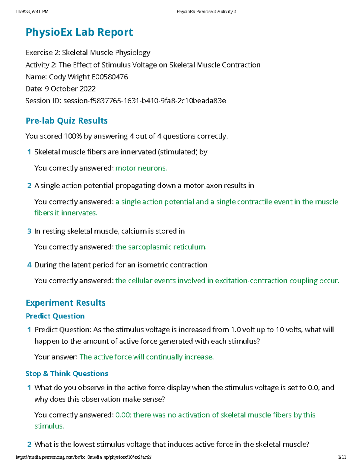Physio Ex Exercise 2 Activity 2 Physioex Lab Report Exercise 2