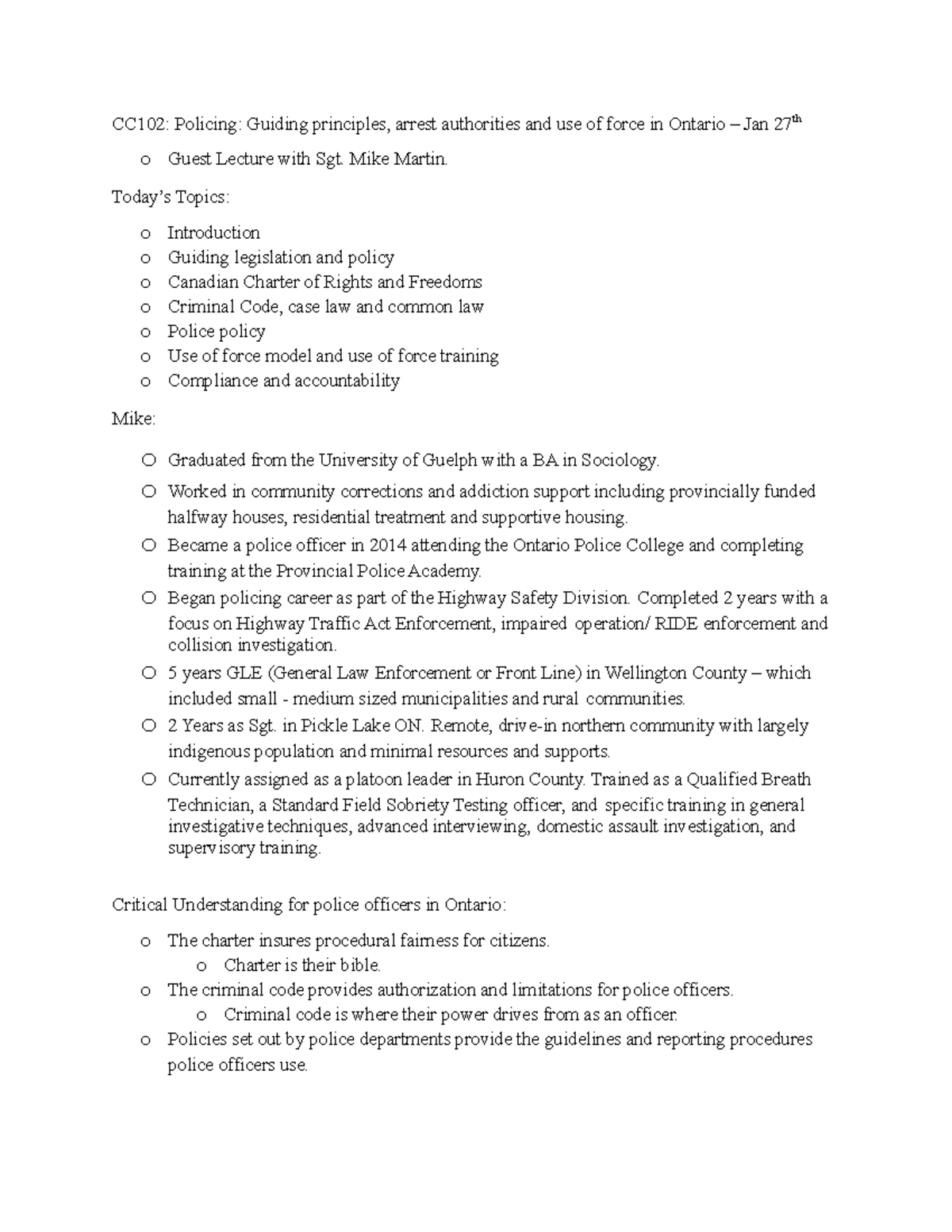 Lecture 6 - Jan 27 - study notes - CC102: Policing: Guiding principles ...