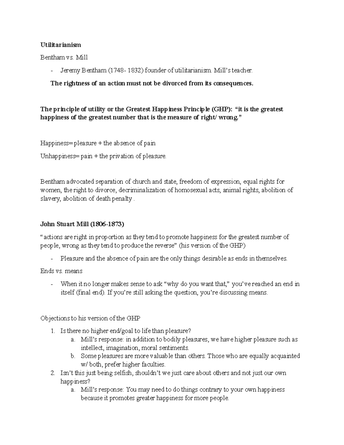 Philo 3 utilitarianism - Utilitarianism Bentham vs. Mill Jeremy Bentham ...