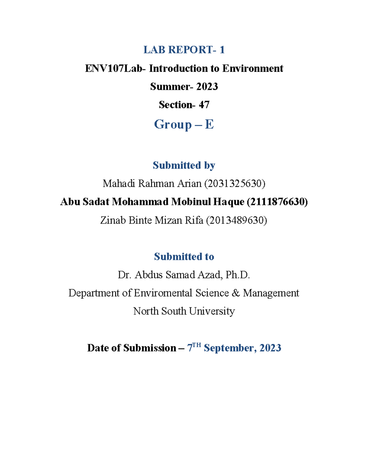 LAB- Report 02 - LAB REPORT- 1 ENV107Lab- Introduction to Environment ...