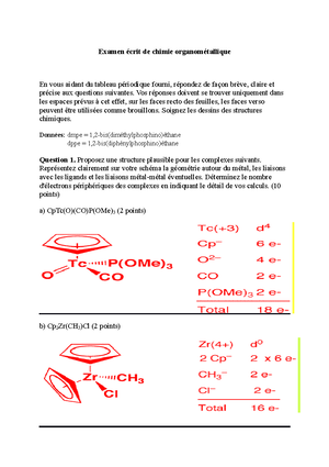 Exercices de chimie organométallique - Vos réponses doivent se trouver ...