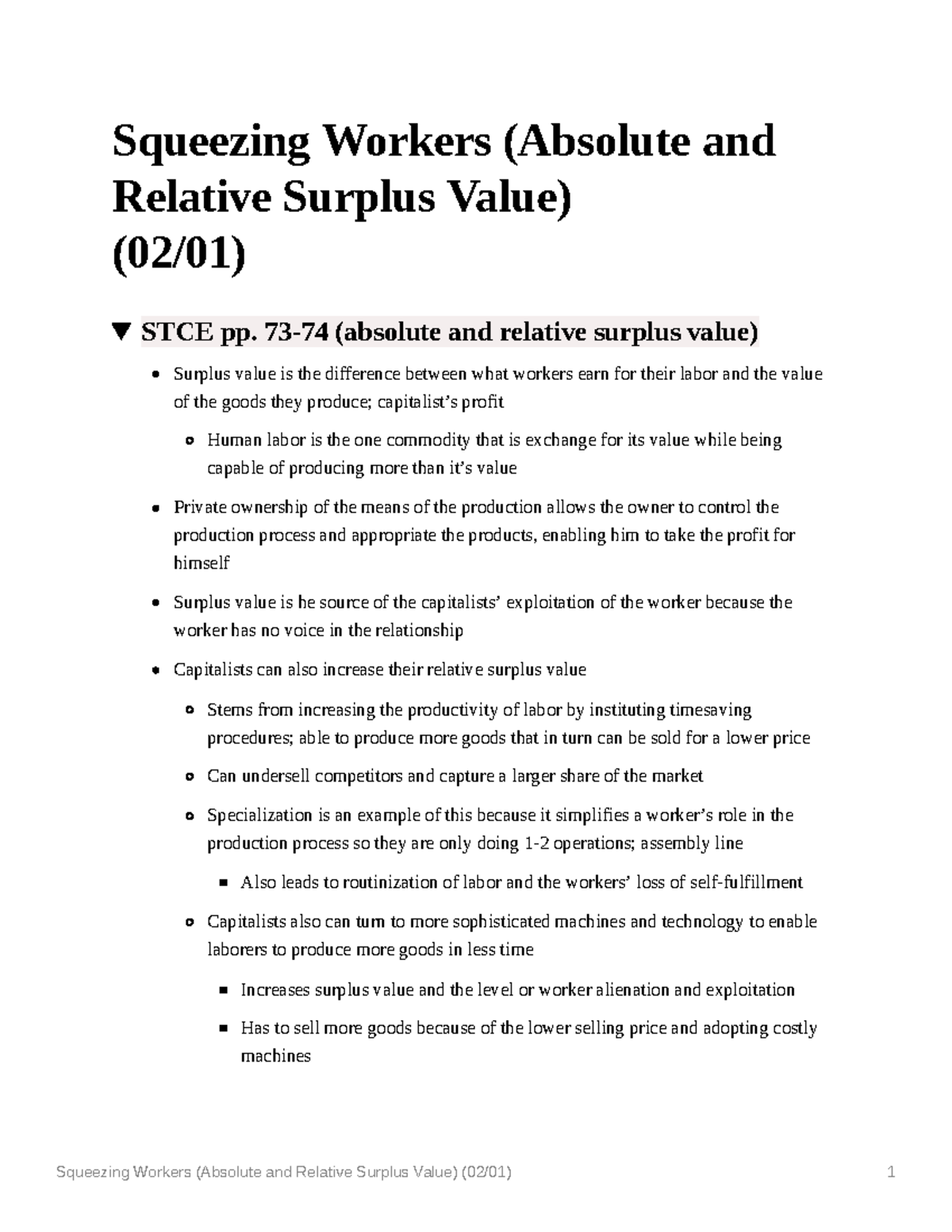 Squeezing Workers (Absolute and Relative Surplus Value) - 73-74 ...