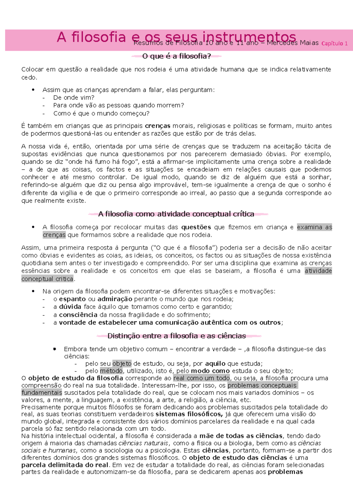 Resumos de filosofia - Capitulo I - A filosofia e os seus instrumentos ...