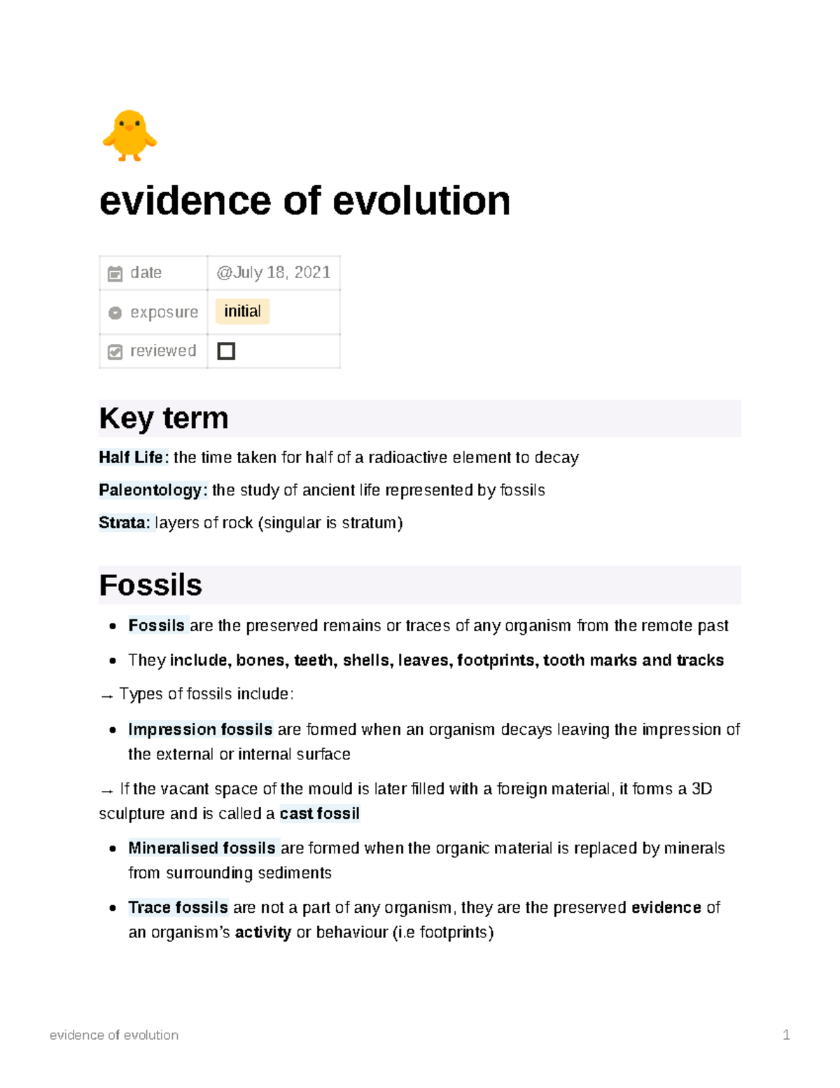 Evidence of evolution - vce biology unit 3/4 notes - evidence of ...