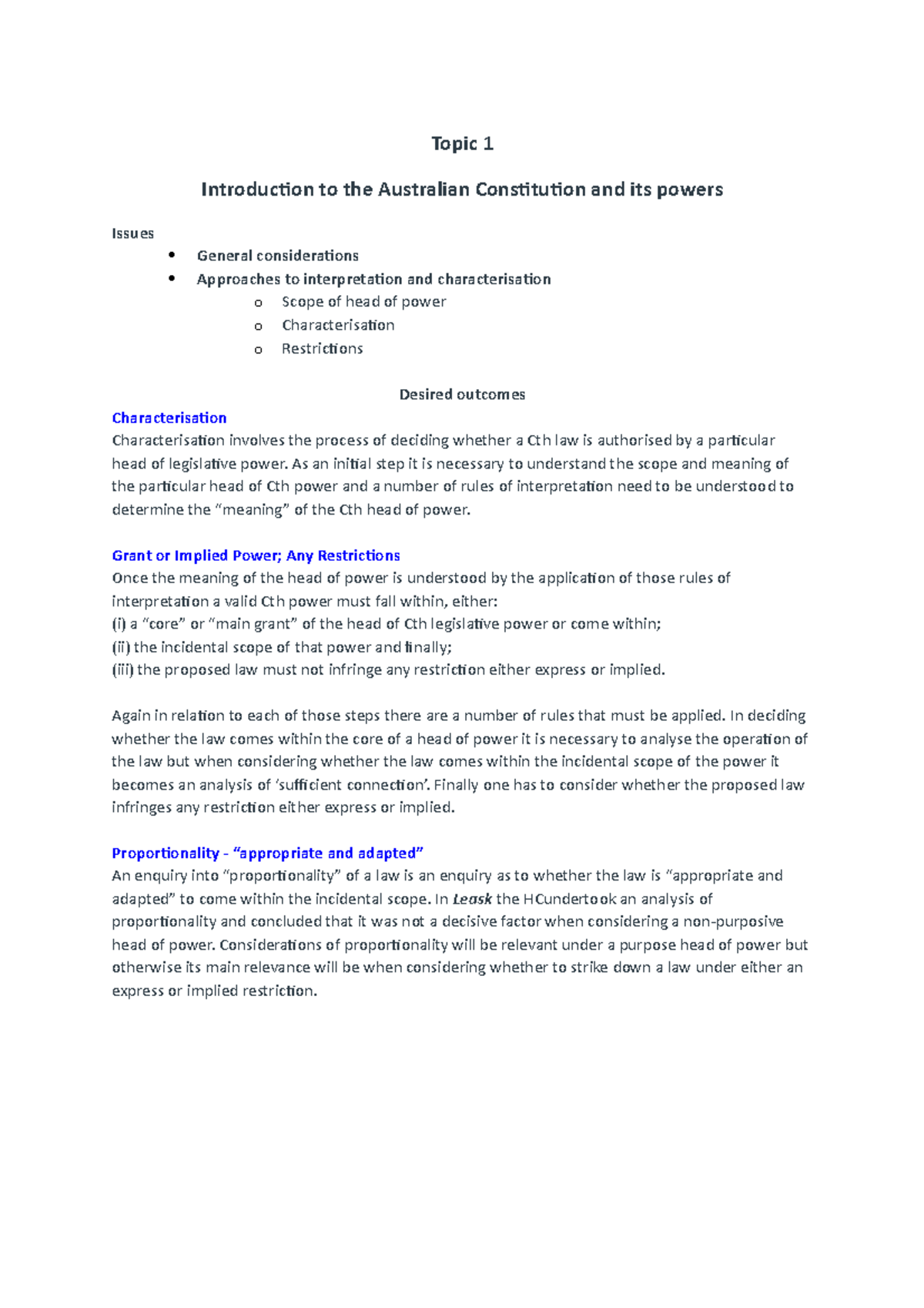 Lecture 1 - Introduction to the Australian Constitution and its powers ...