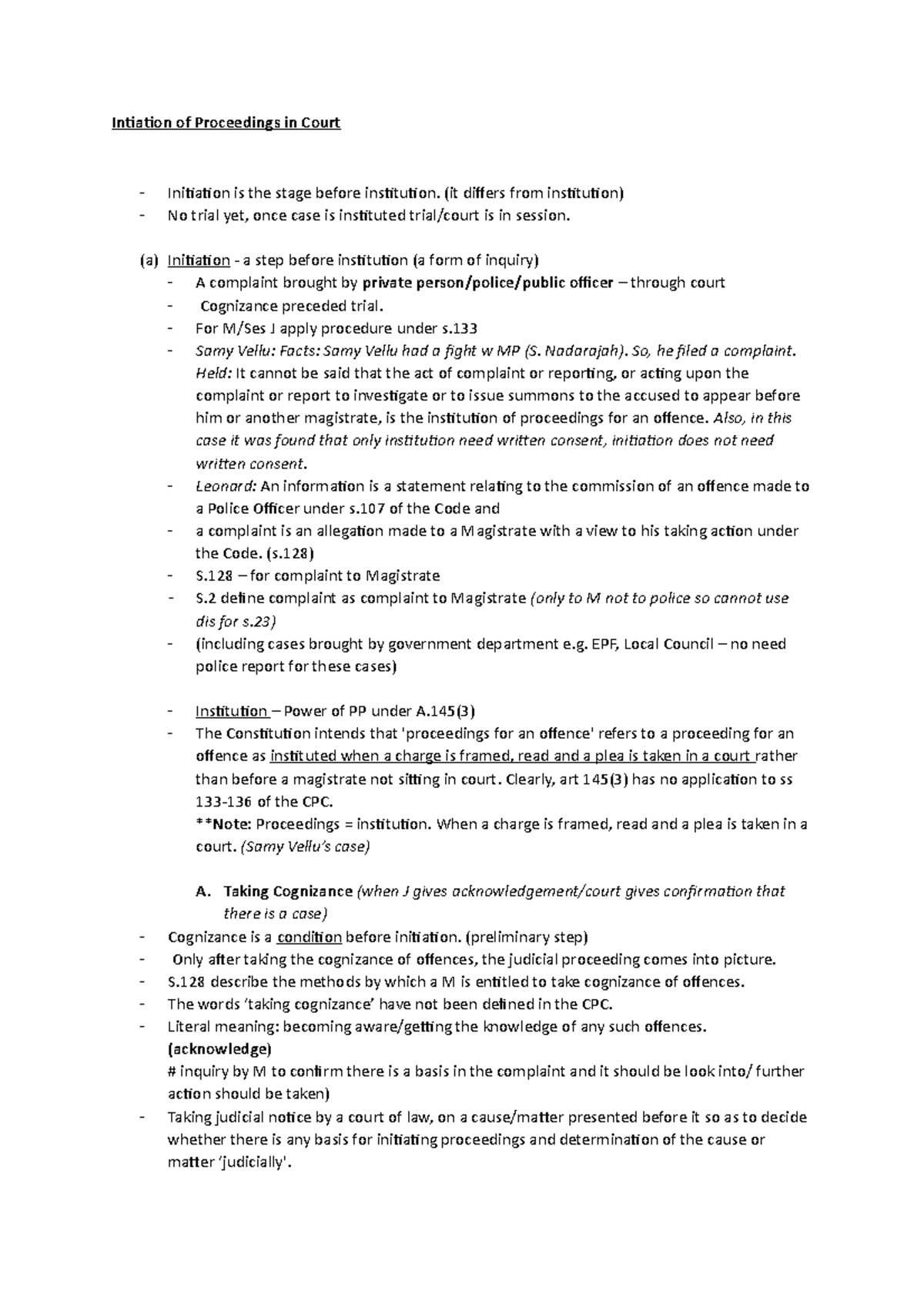Initiation of Proceedings (Criminal Procedure) - Intiation of ...