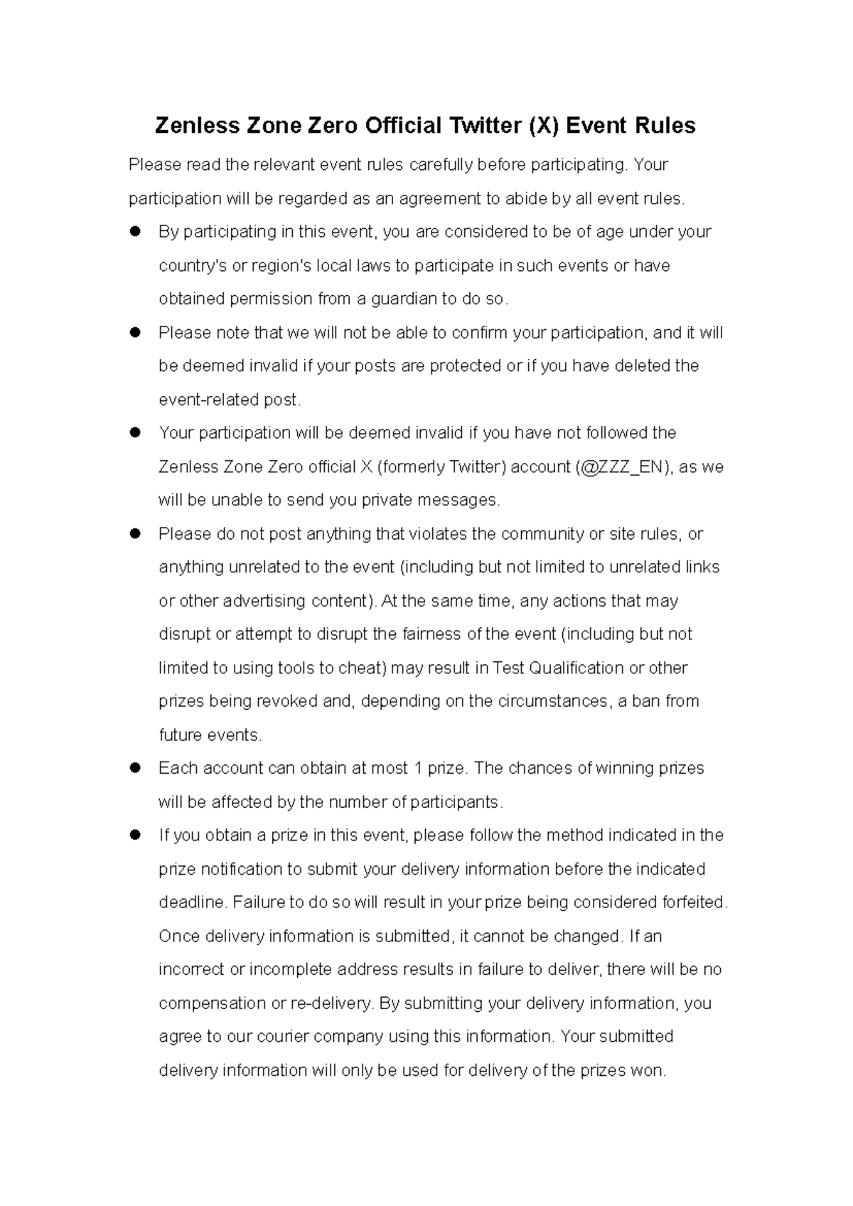 Game zenls - Zenless Zone Zero Official Twitter (X) Event Rules Please ...
