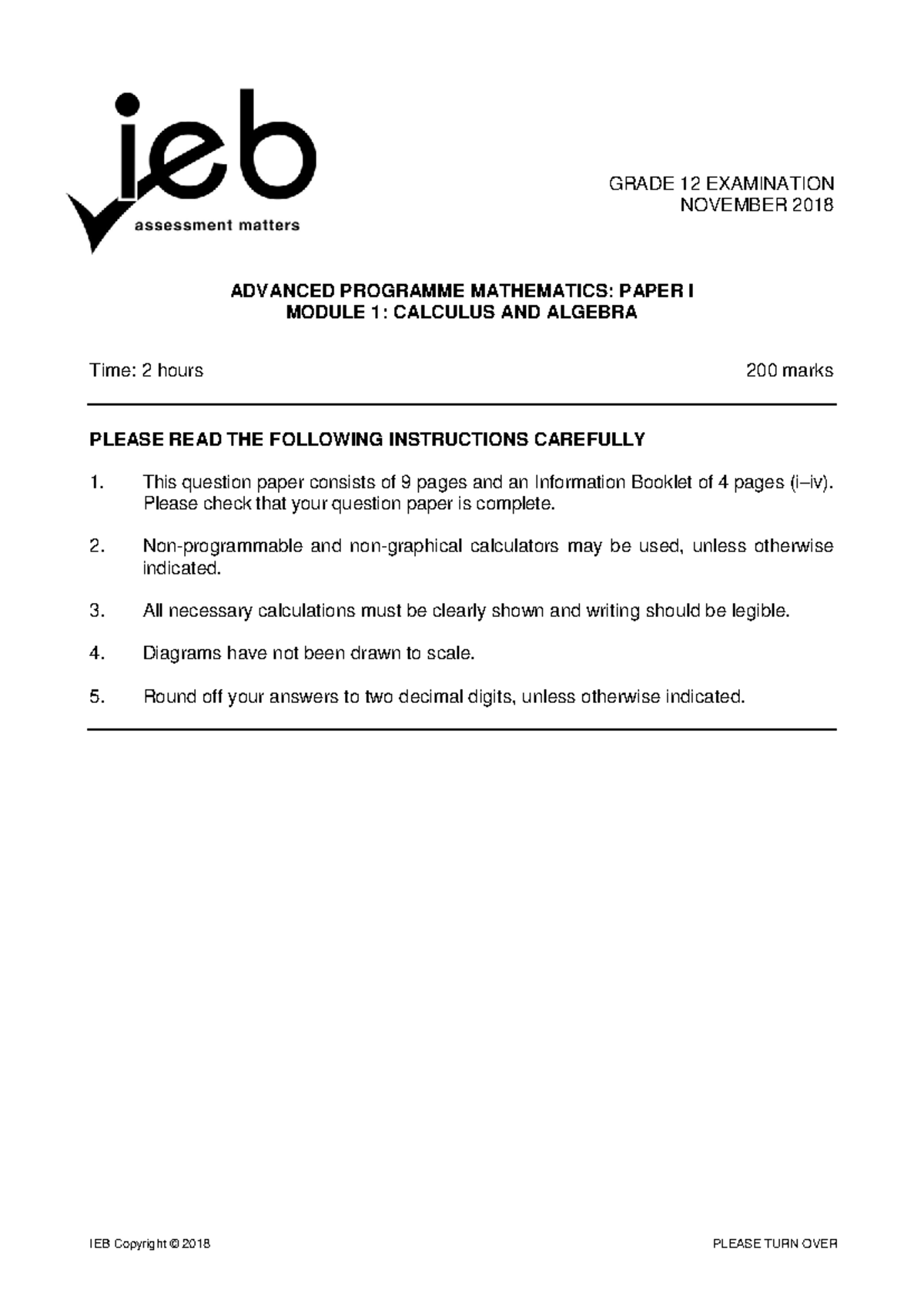 Advanced Programme Maths P1 2018 - IEB Copyright © 2018 PLEASE TURN ...