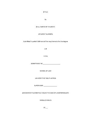 CML1501 Assignment 1 - COVER PAGE MODULE CODE: CML ASSIGNMENT NUMBER ...