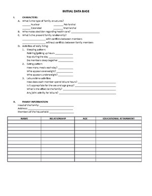 Initial DATA BASE 2 - survey form on family nursing care plan - FAMILY ...