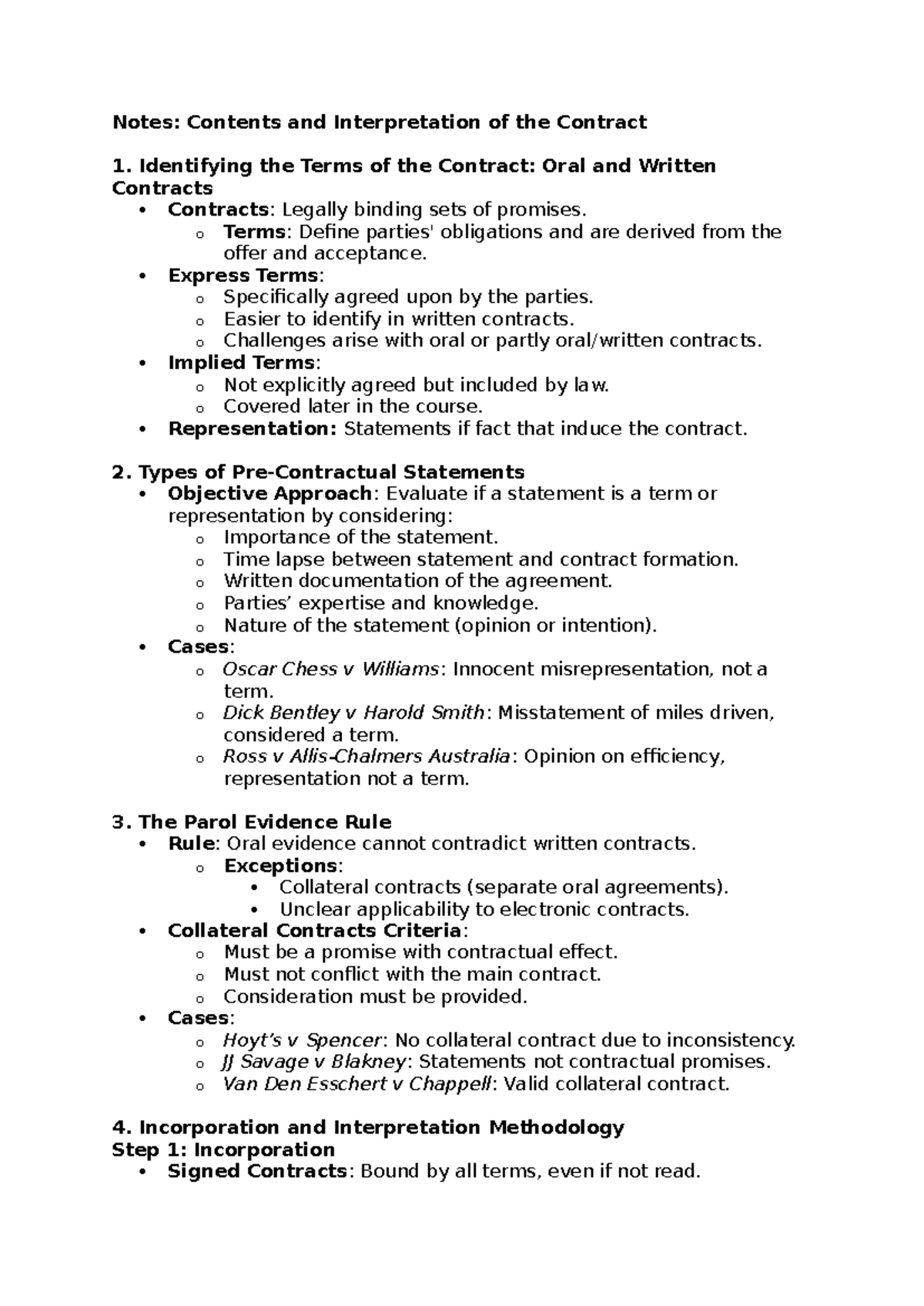 Contracts Lecture Notes Notes Contents And Interpretation Of The Contract 1 Identifying