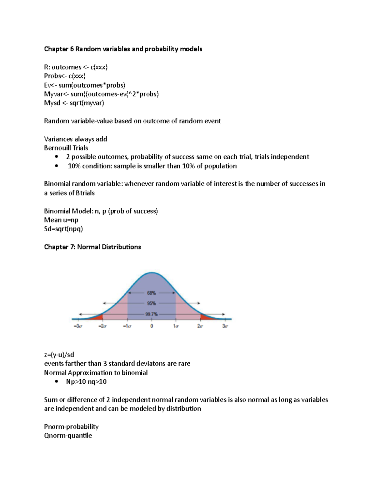 Cheeatsheet - Lecture notes exam - Chapter 6 Random variables and ...