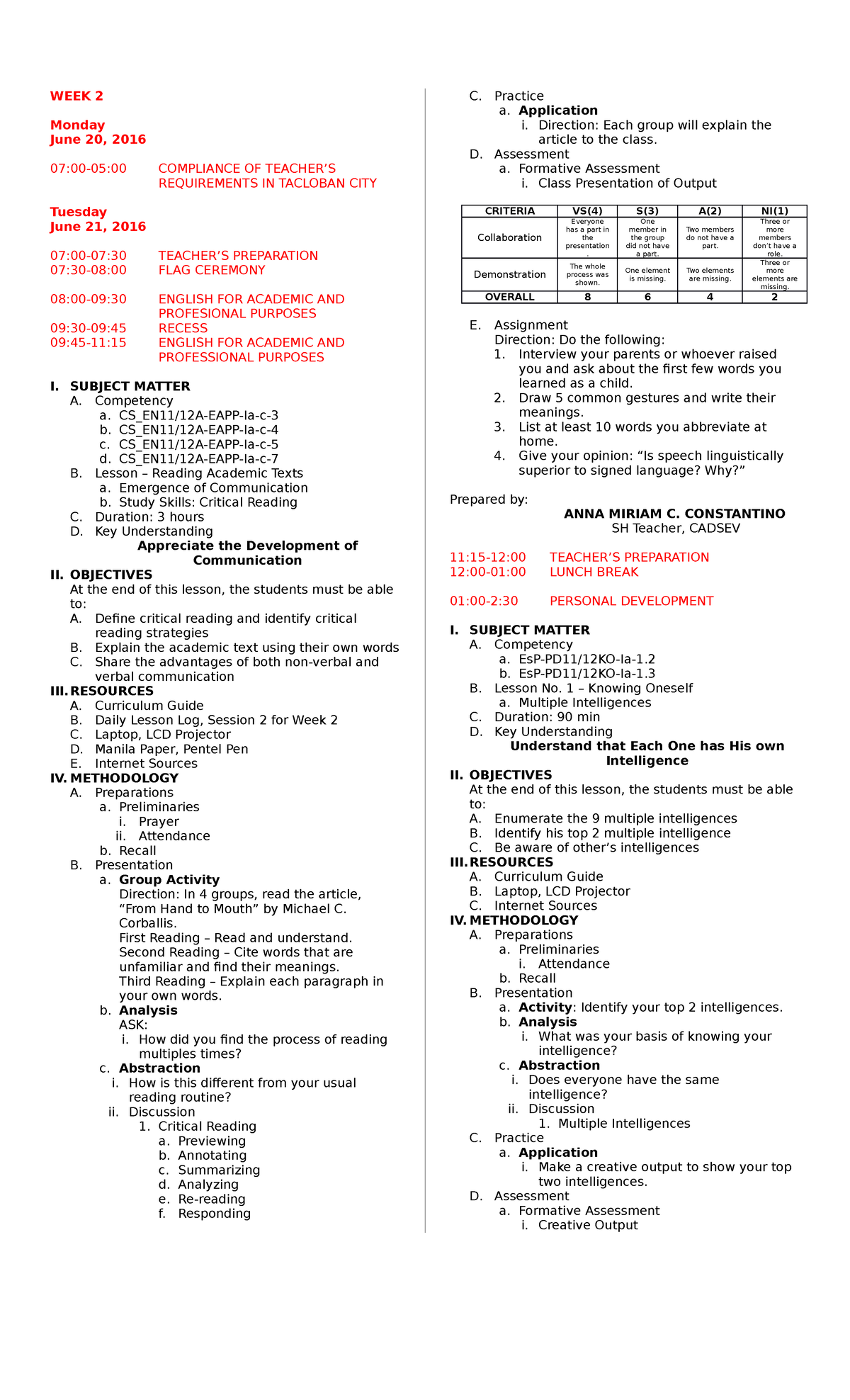 Lesson Plan Sample for Oral Communication - BSED English - Studocu