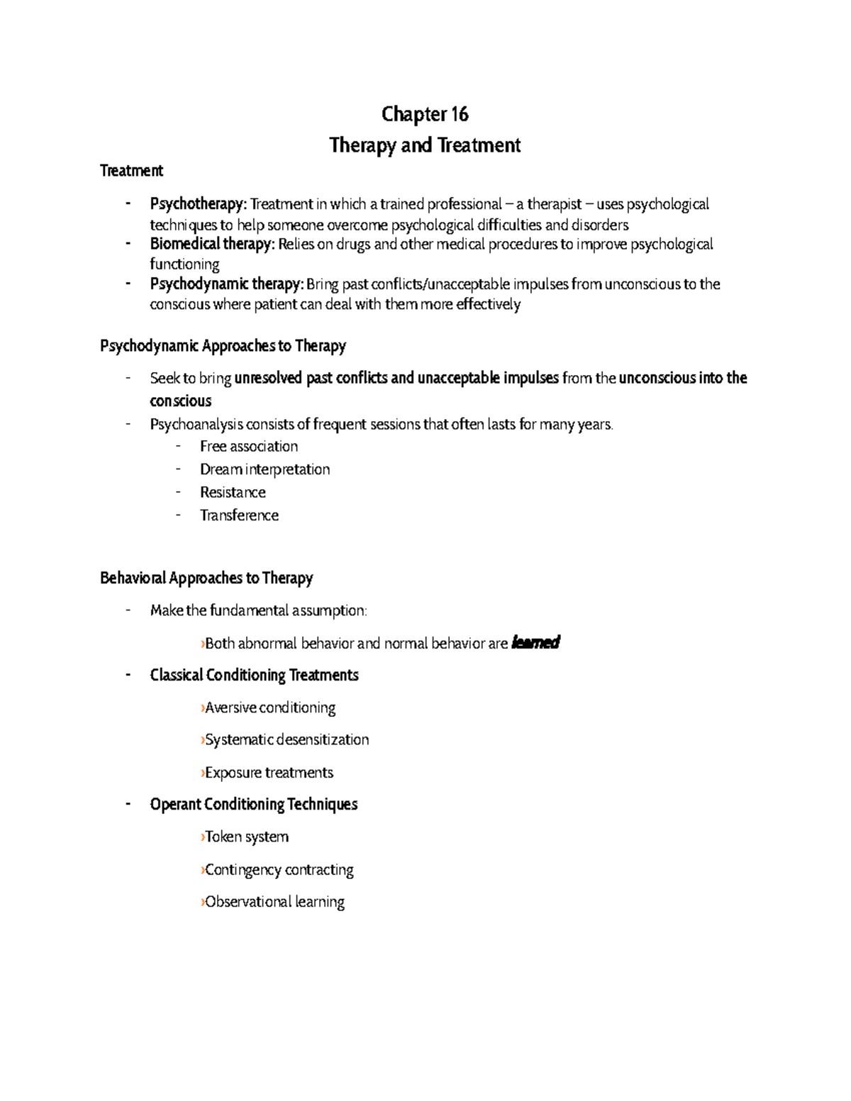 Chapter 16 Psych - Lecture notes 16 - Chapter 16 Therapy and Treatment ...
