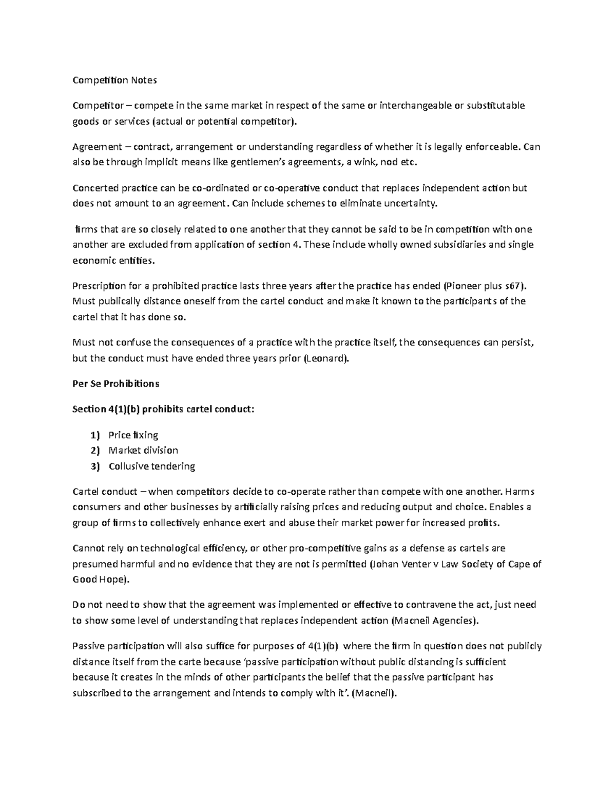 1. Notes ON Cartel Conduct - Competition Notes Competitor – compete in ...