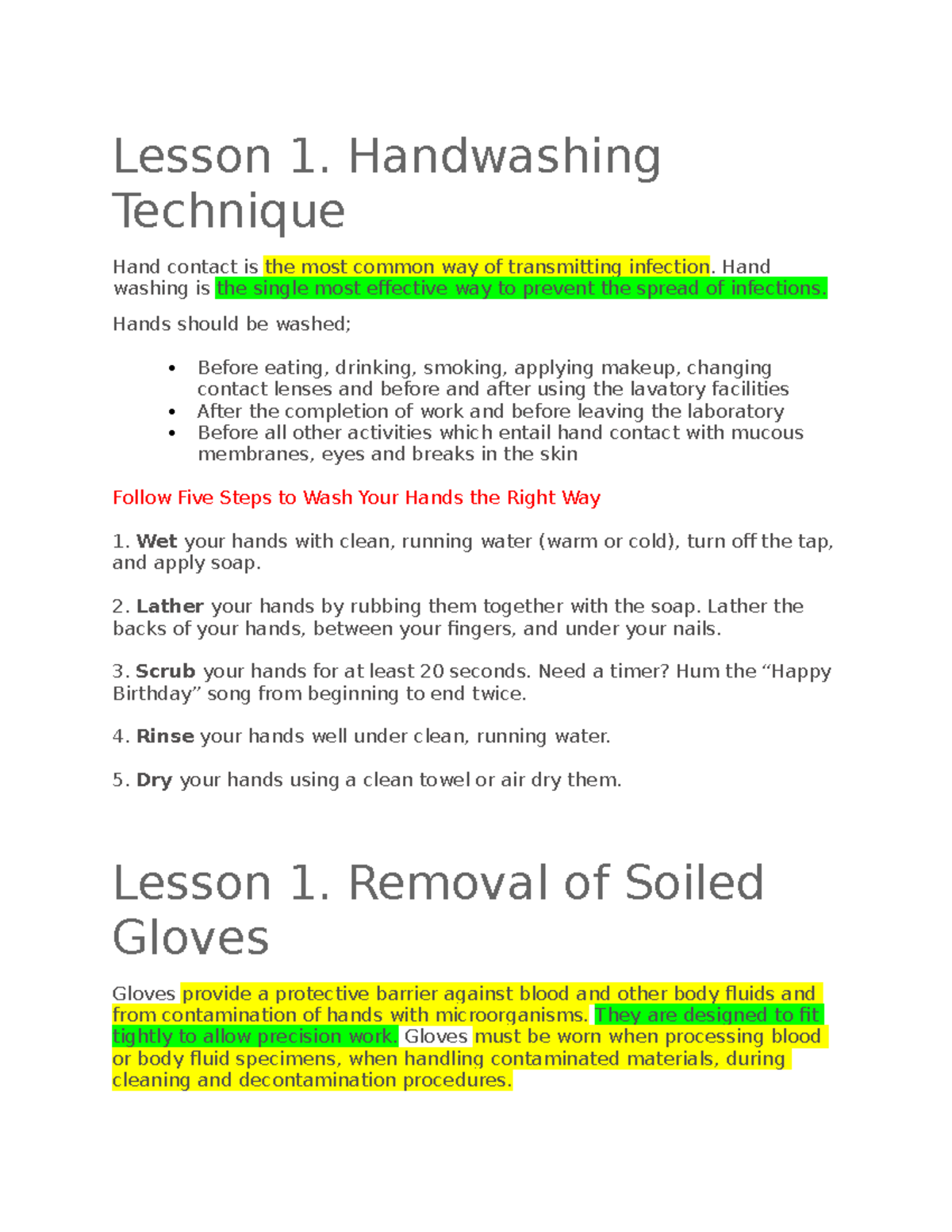 PMTP 2 Lab Notes 1st Semester - Lesson 1. Handwashing Technique Hand ...
