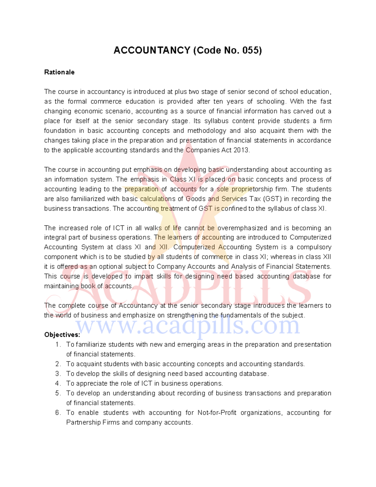 Accountancy - Account notes - ACCOUNTANCY (Code No. 055) Rationale The ...