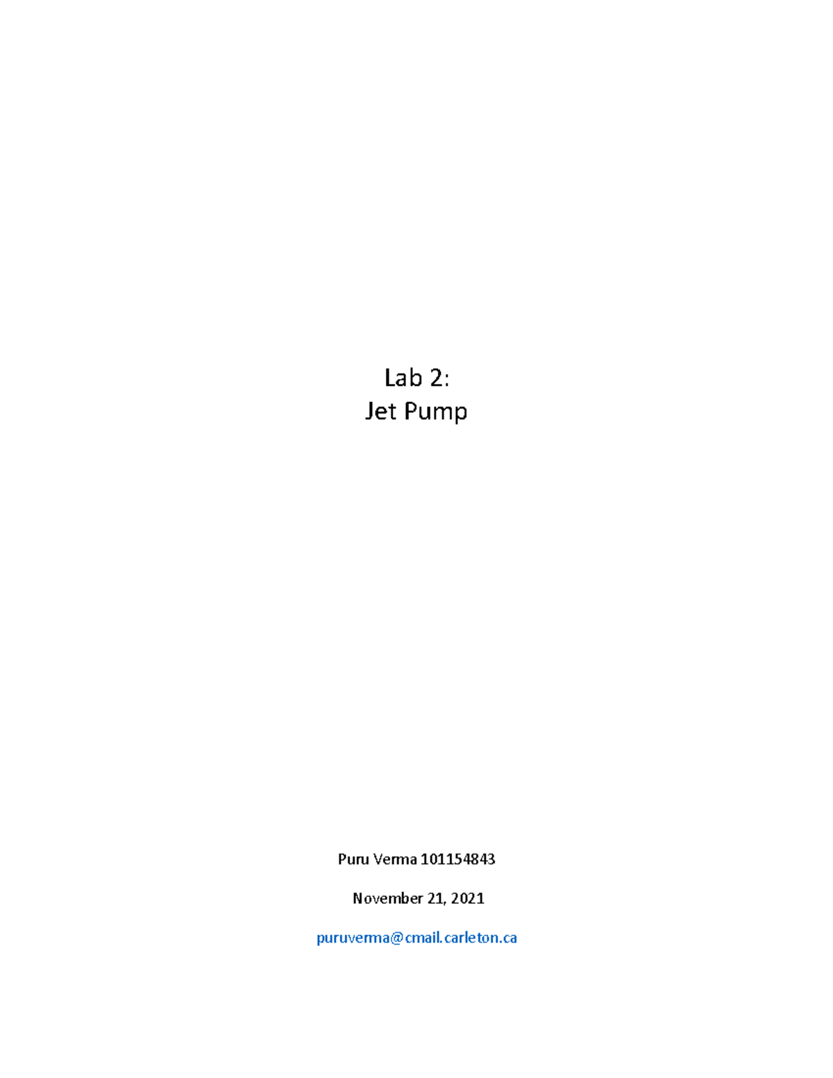 Jet Pump Laboratory - MAAE 2300 Lab 2 - Lab 2: Jet Pump Puru Verma ...