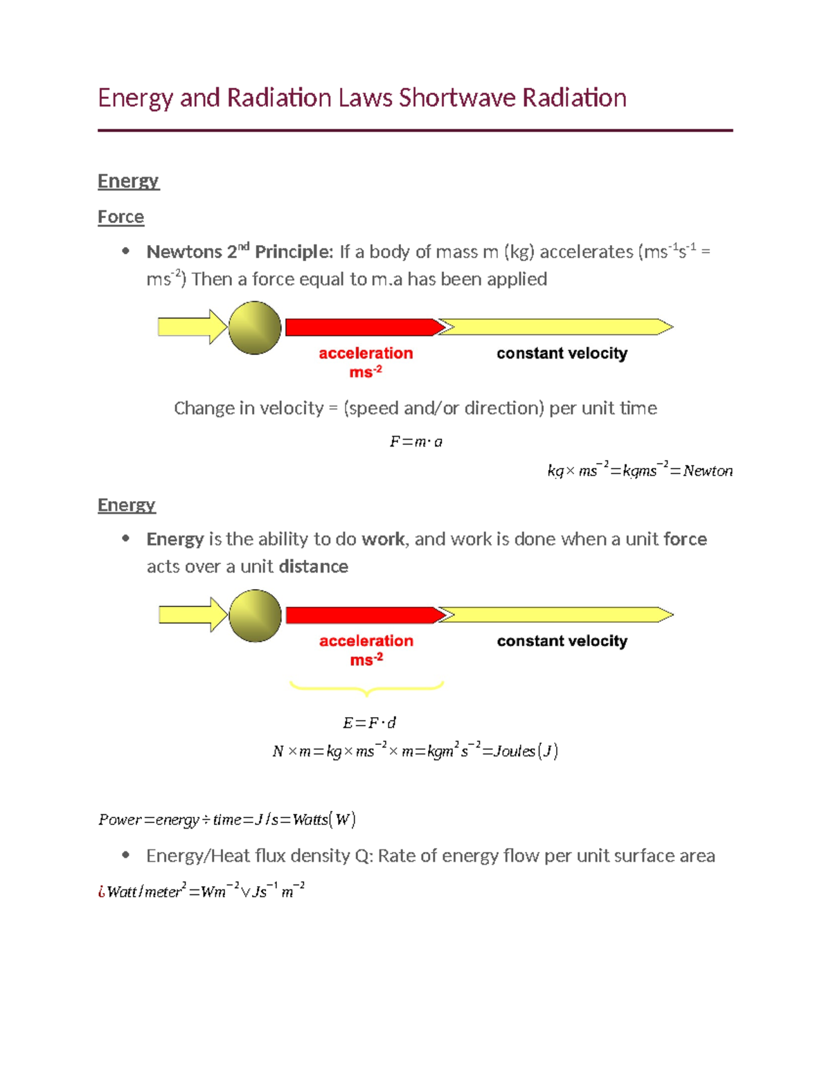 Week 2 Energy and Radiation Laws - Energy and Radiation Laws Shortwave ...