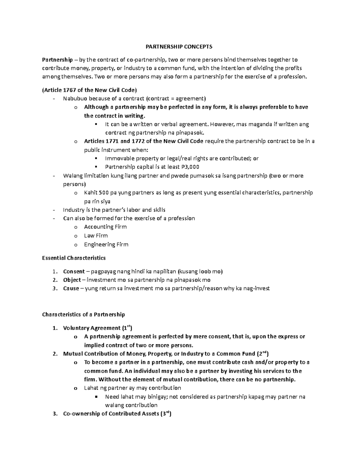 Partnership Formation - PARTNERSHIP CONCEPTS Partnership – by the ...