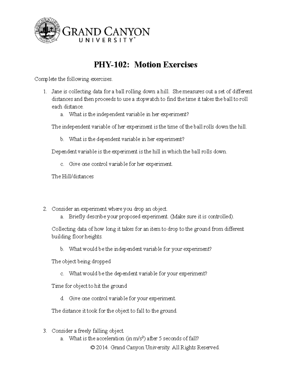 PHY-102-RS-Motion Exercises (Gboy) - PHY-102: Motion Exercises Complete the following exercises ...