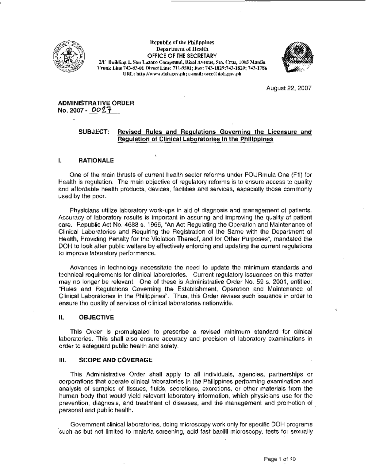 RA 4688 Admin Order 2007 0027 - Media Laws and Ethics - Studocu