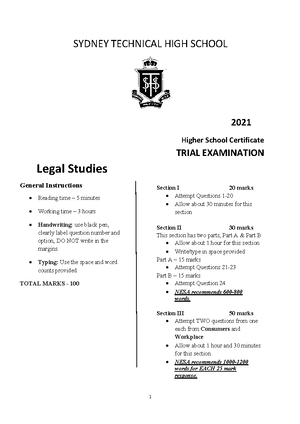 2020 Hurlstone Trial Exam - STUDENT ’ S N AME : T EACHER’ S N AME ...
