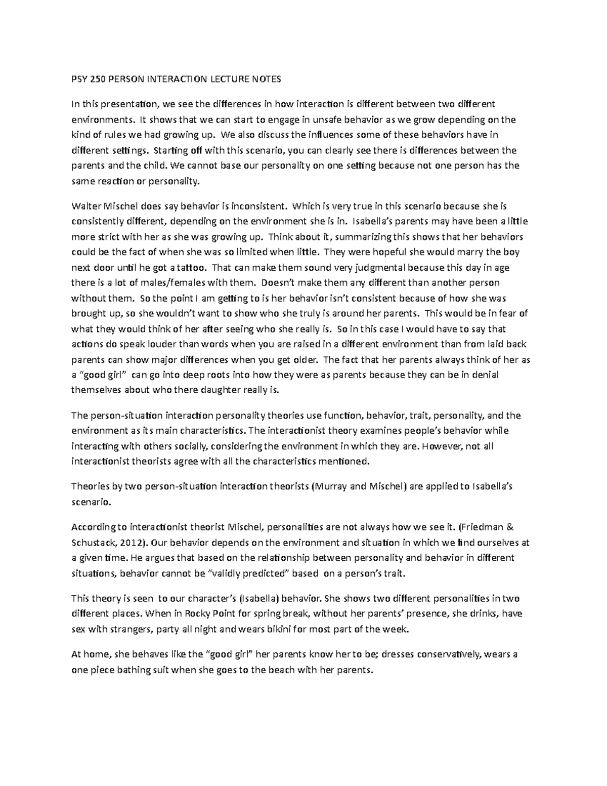 PSY 250 Person Interaction Lecture Notes - PSY 250 PERSON INTERACTION ...