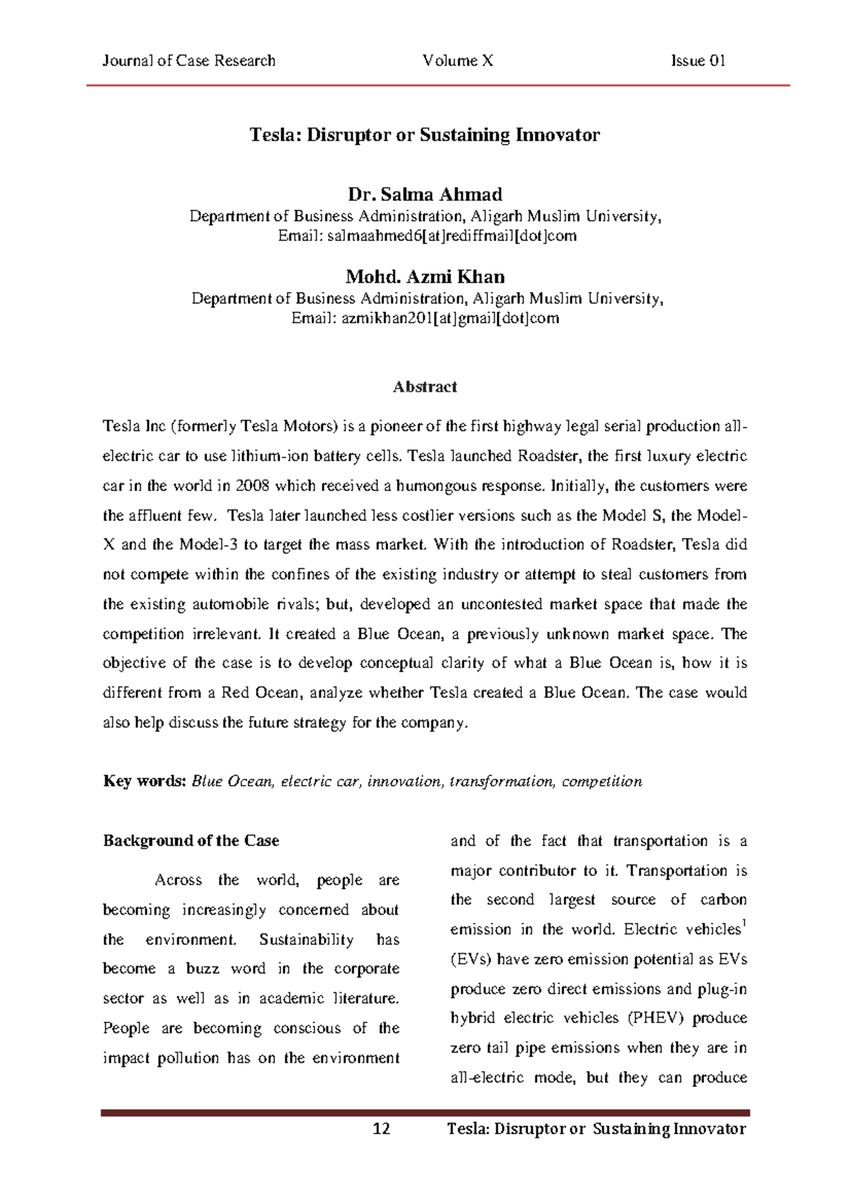 Tesla case Study - Tesla: Disruptor or Sustaining Innovator Dr. Salma ...