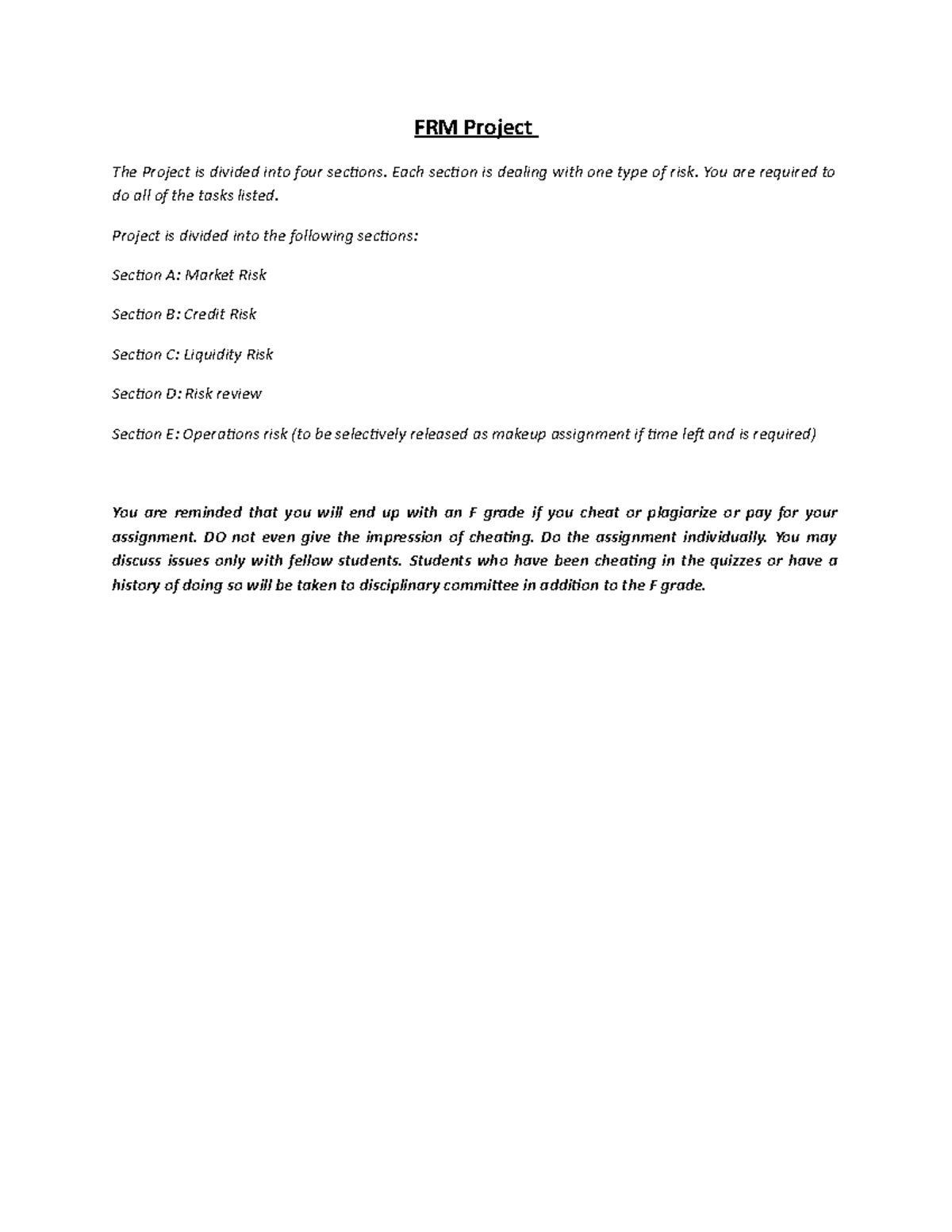 Risk Review - PFA - FRM Project The Project is divided into four ...