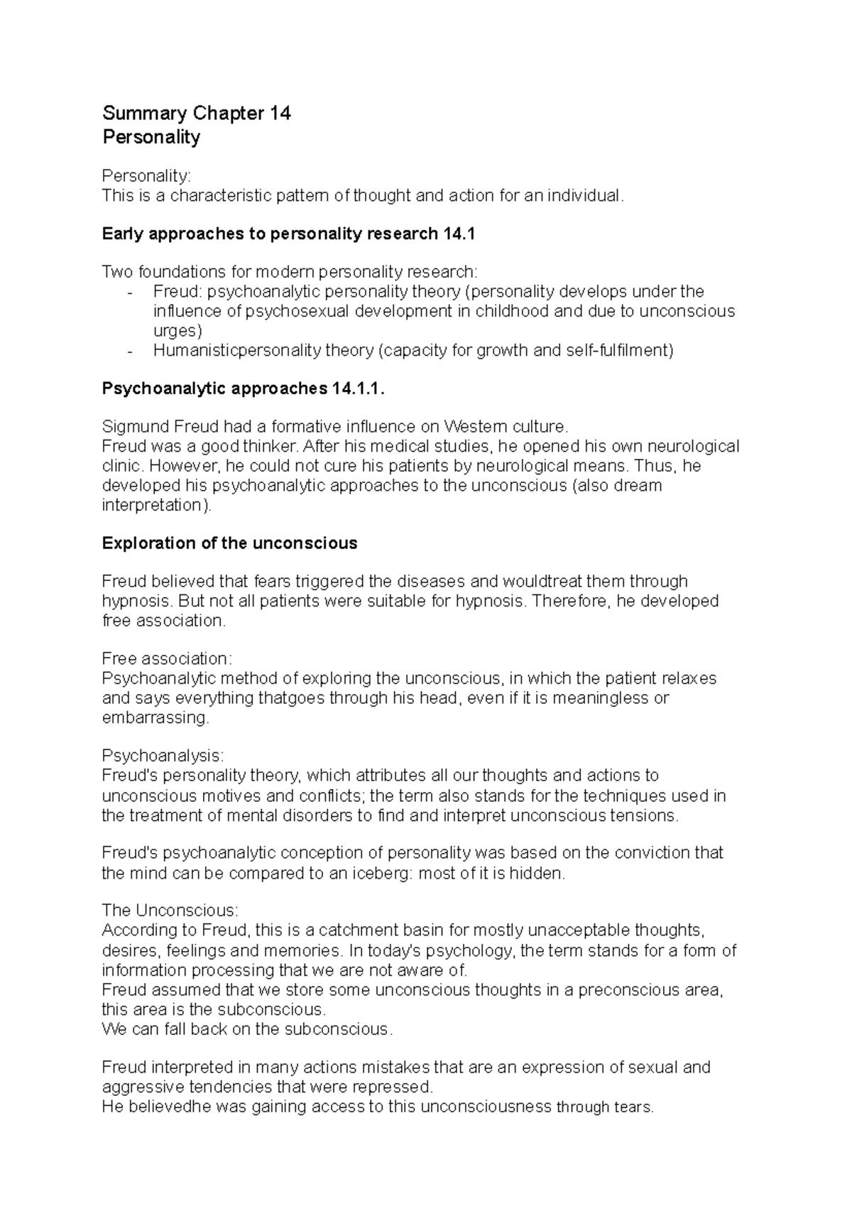 Summary Chapter 14 - Personality (part 1) - Summary Chapter 14 ...