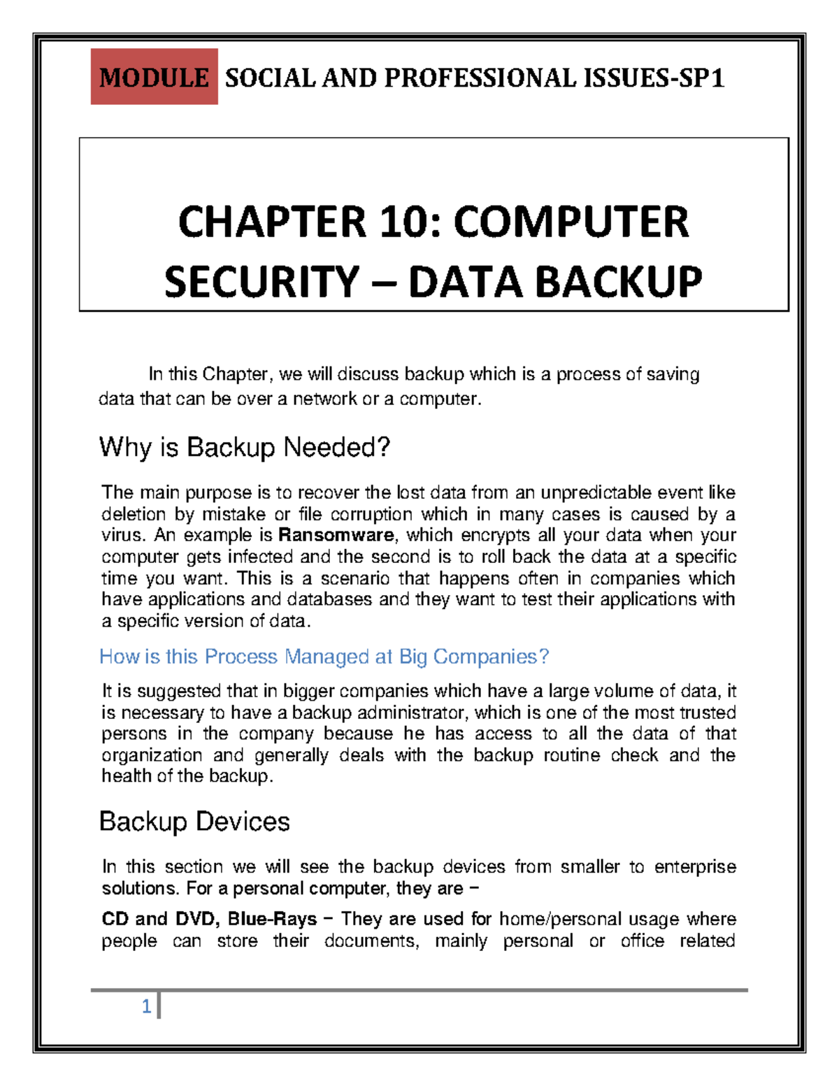 SP1 Chapter 10 - ASDASDASD - CHAPTER 10: COMPUTER SECURITY – DATA ...