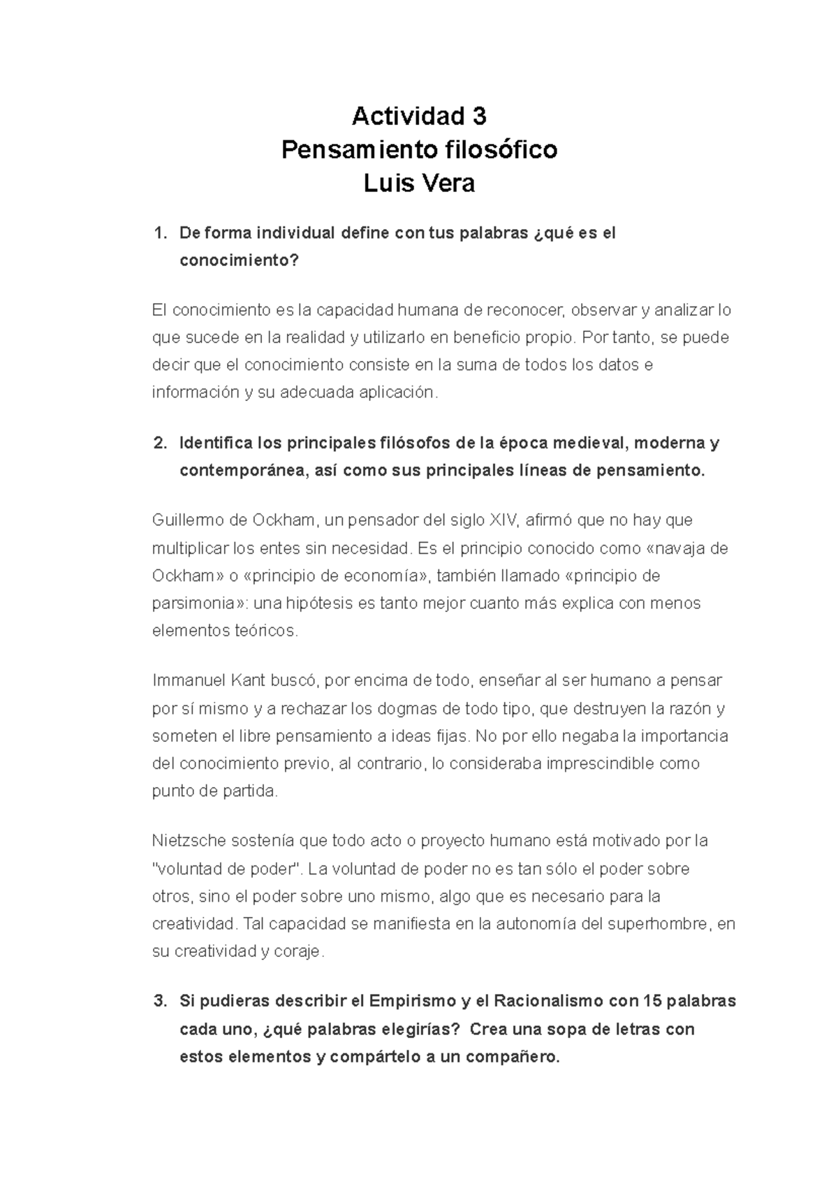 Actividad 3 Filosofía - Actividad 3 Pensamiento filosófico Luis Vera De ...